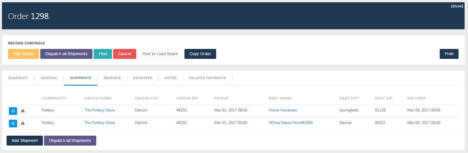 Advanced Orders & Dispatching